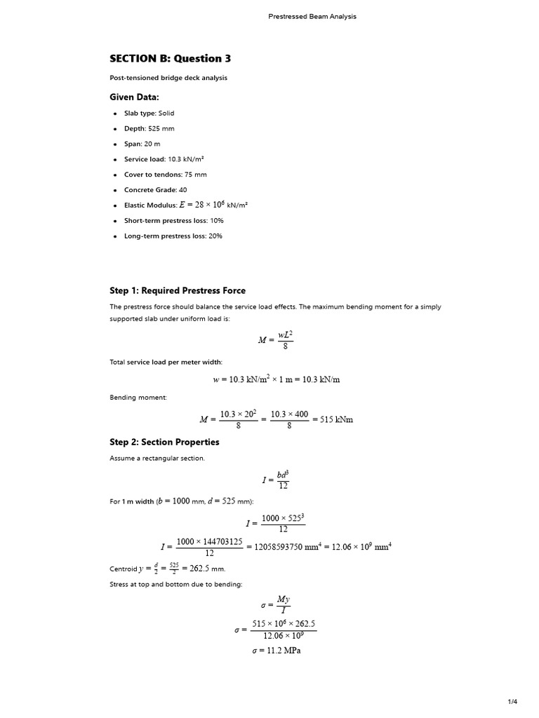 Prestressed Beam Analysis2 | PDF | Beam (Structure) | Bending