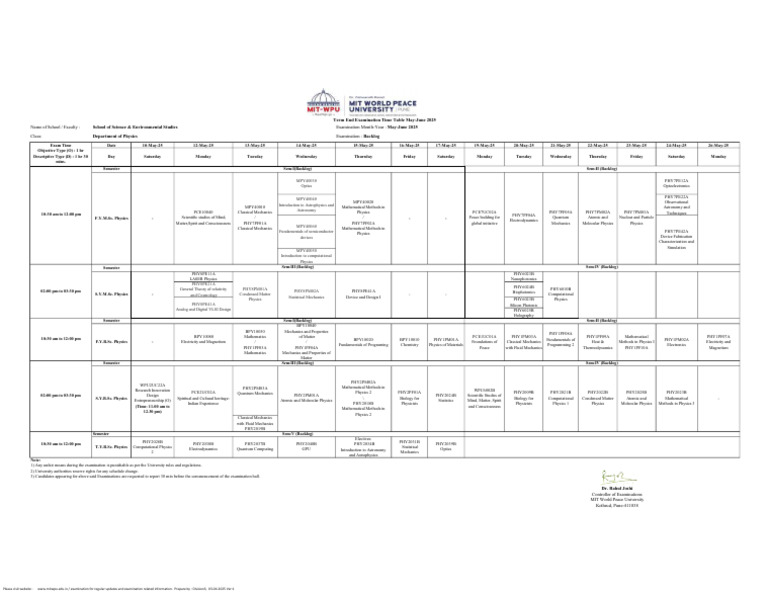 Physics Backlog TEE Time Table May June 2025 | PDF | Physics | Mechanics