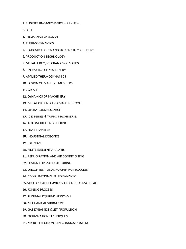 Mechanical Engineering Subjects Overview | PDF