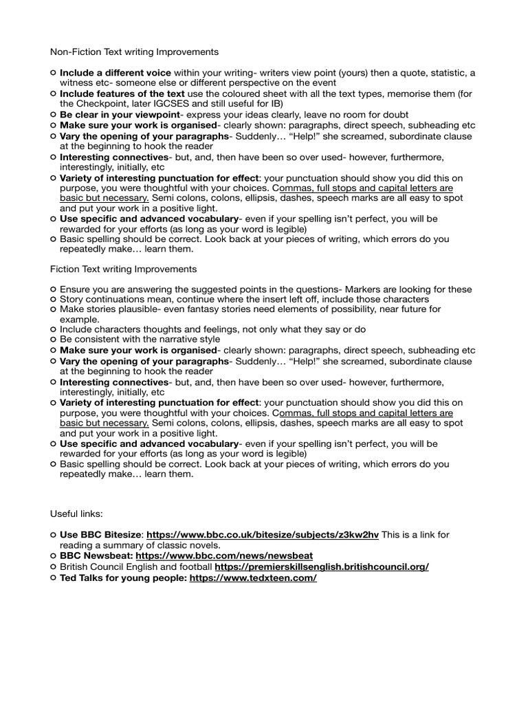 Non-Fiction and Fiction Writing Tips | PDF | Ellipsis | Punctuation