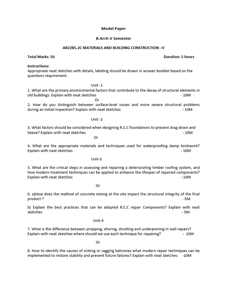 B Arch 5th Sem Model Paper r22 - 250210 - 144635 | PDF | Beam ...