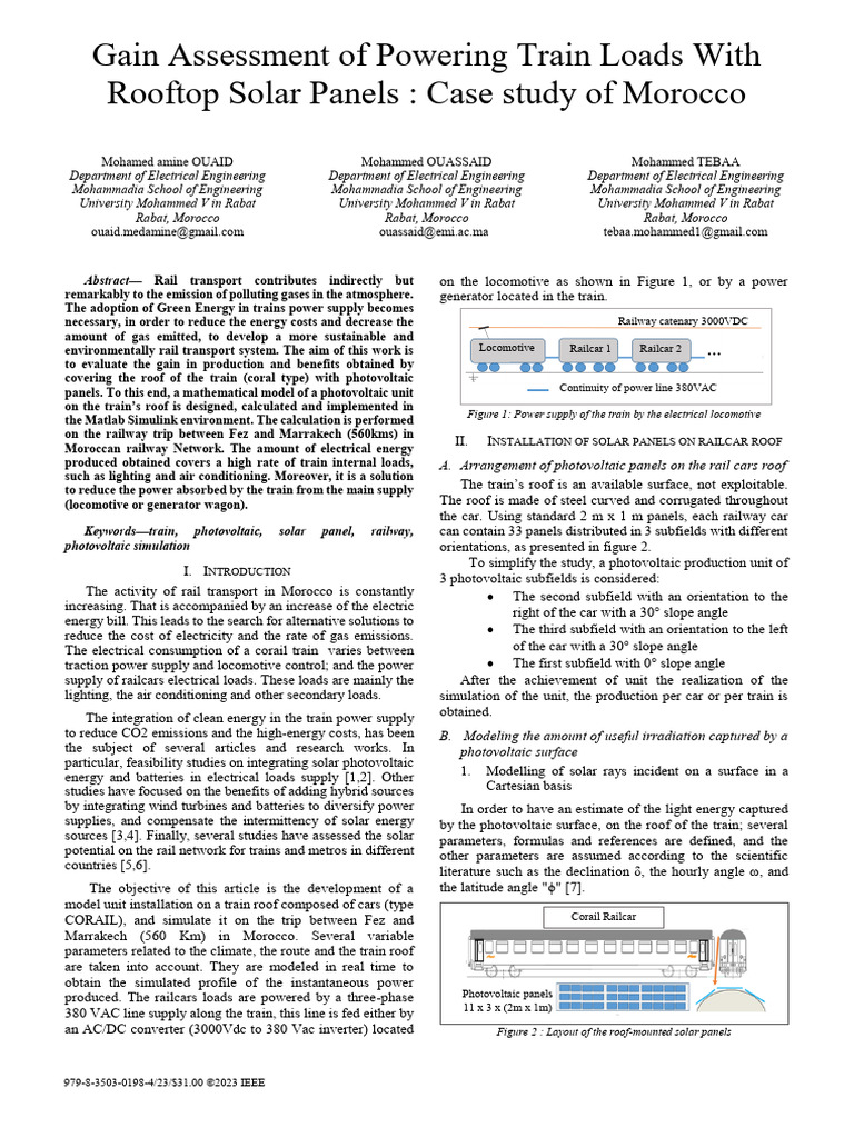 Gain Assessment of Powering Train Loads With Rooftop Solar Panels Case ...