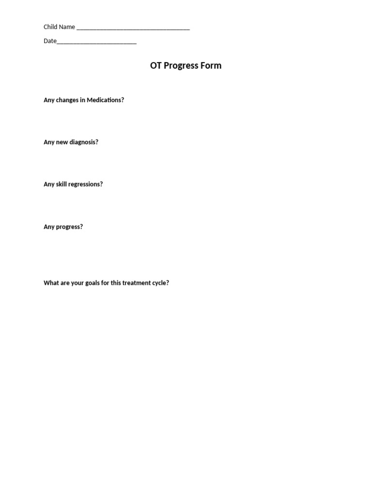 OT Progress Form for Child Evaluation | PDF