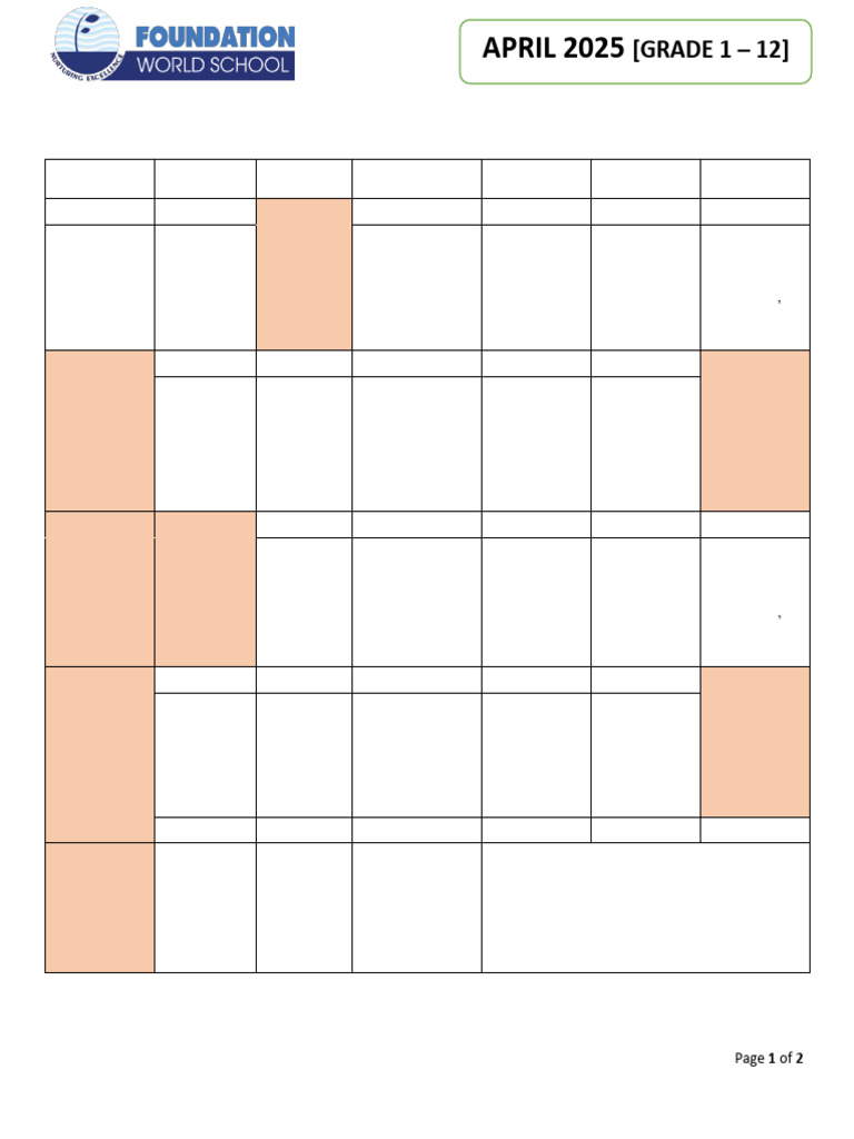 Grade 1 To 12 Calendar - April 2025 | PDF