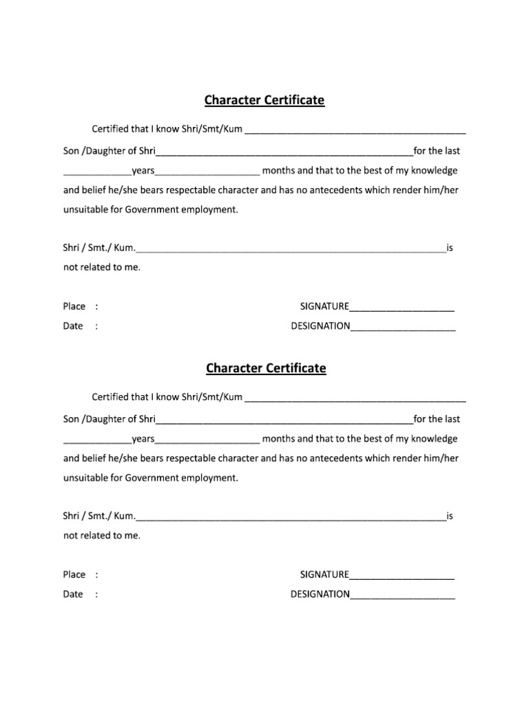 Character Certificate | PDF