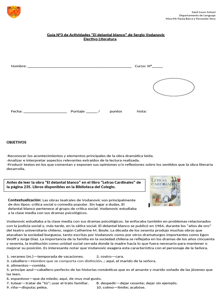 Guía de Actividades: "El Delantal Blanco" | PDF