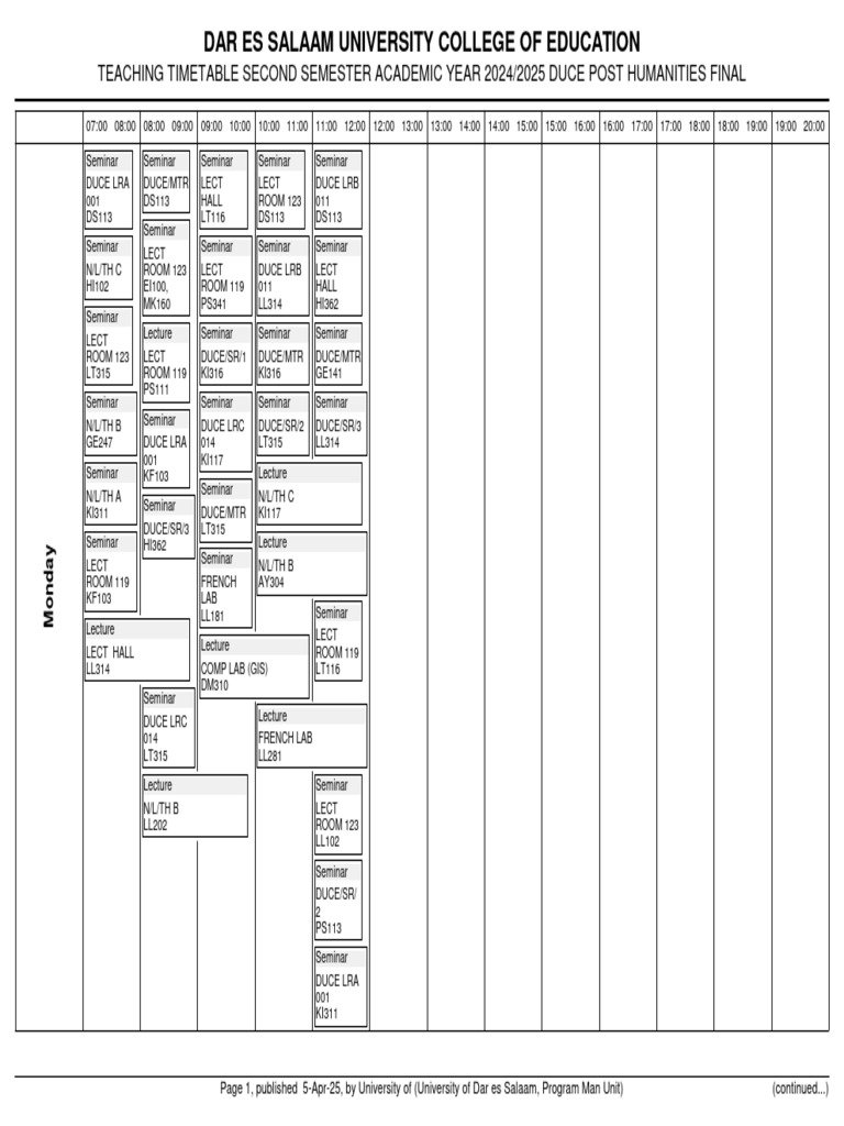 Final Humanities Teaching Timetable | PDF | Academia | Higher Education