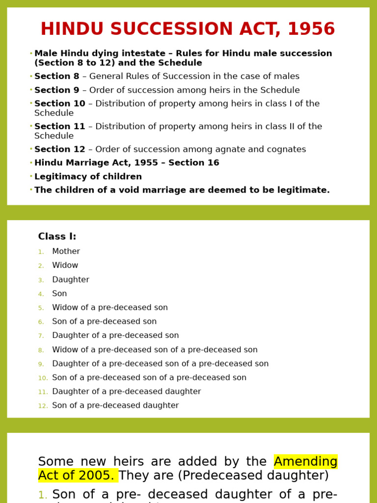 Hindu Succession Act, 1956 | PDF | Inheritance | Intestacy