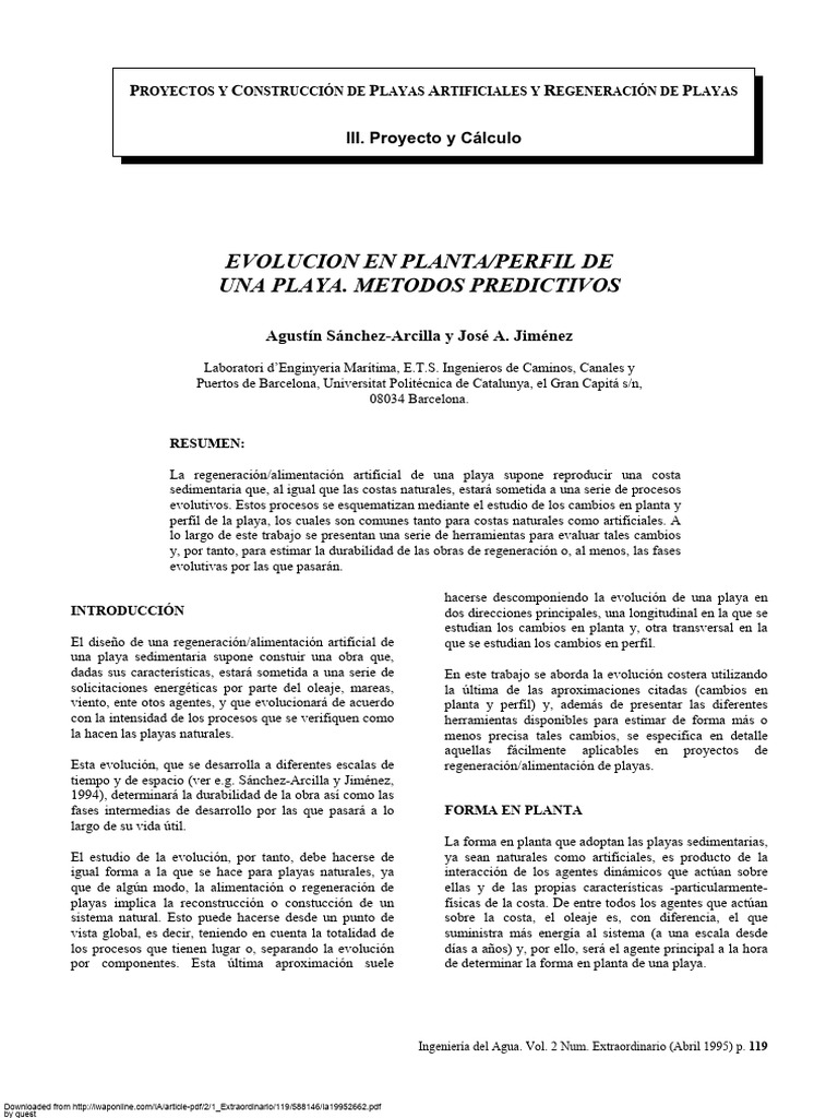 Evolucion en Planta-Perfil de Una Playa, Métodos Predictivos | PDF ...