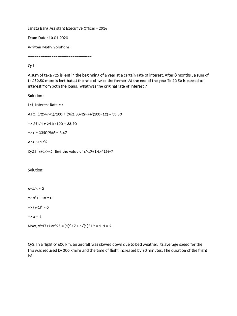 Janata AEO Written Math Solution | PDF