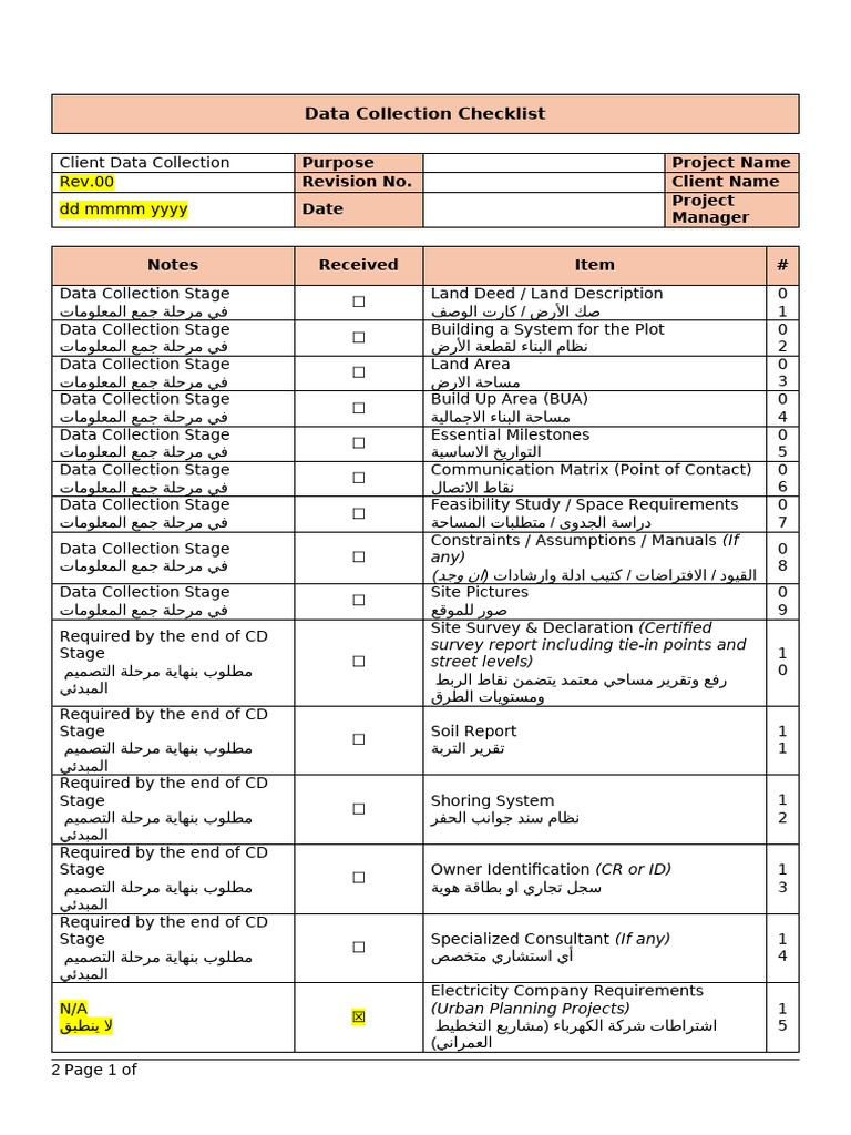Design Stage - Client Data Checklist | PDF