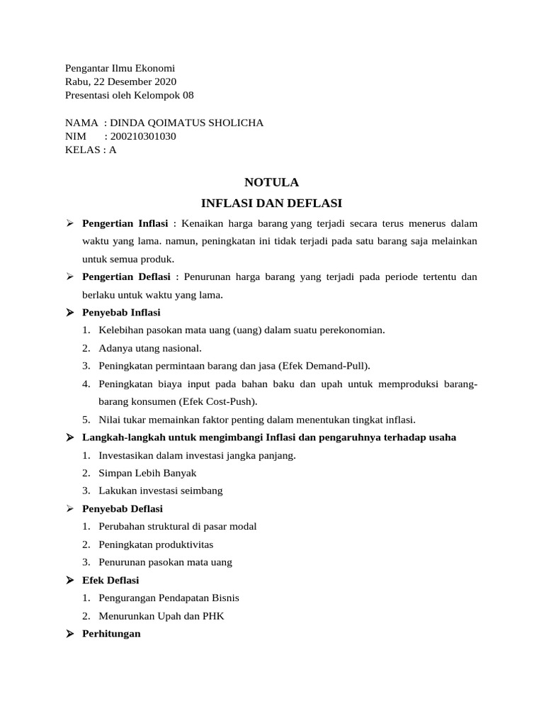 NOTULA INFLASI DAN DEFLASI | PDF