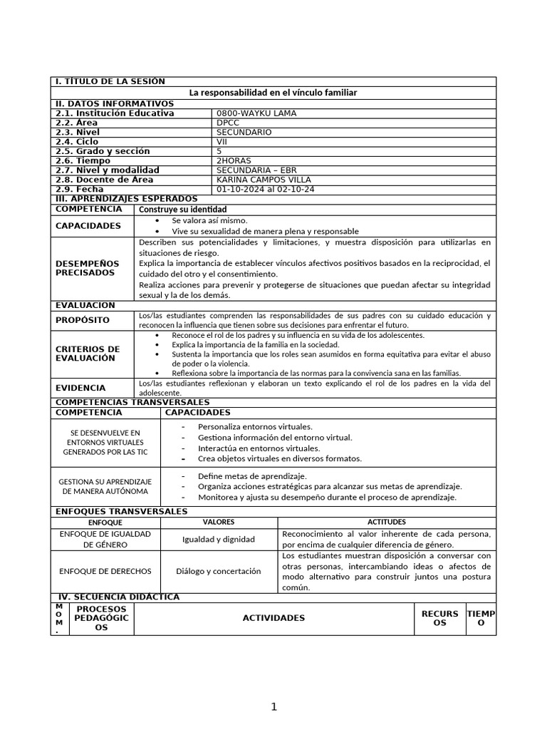 5º Ses Act 4 - Unid.6 DPCC 2024 | PDF | Maestros | Aprendizaje