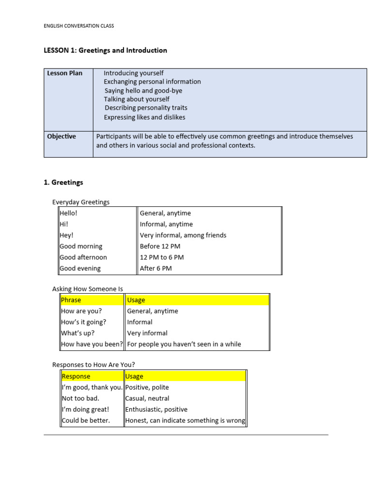 Lesson 1 Greetings and Introduction | PDF