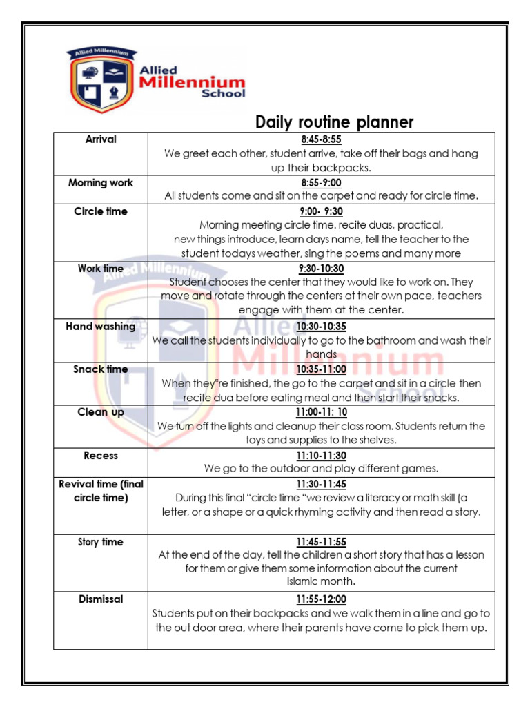 Daily Classroom Routine Planner | PDF