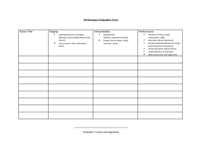 Dance Performance Evaluation Criteria | PDF