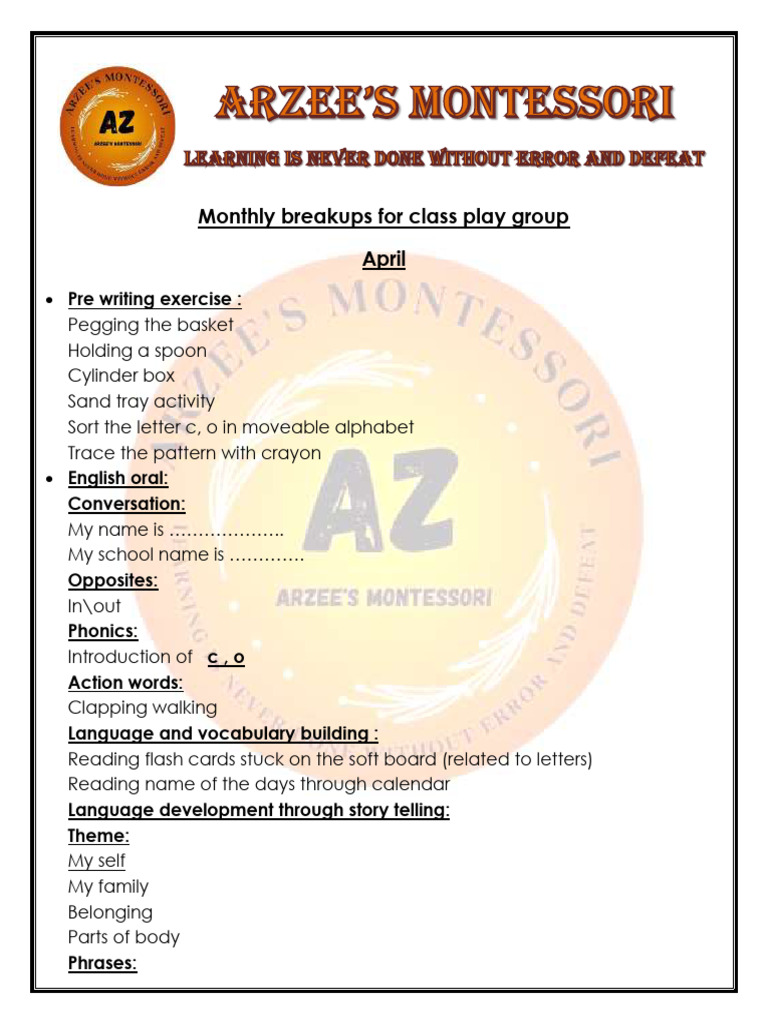 Monthly breakups for class play group | PDF