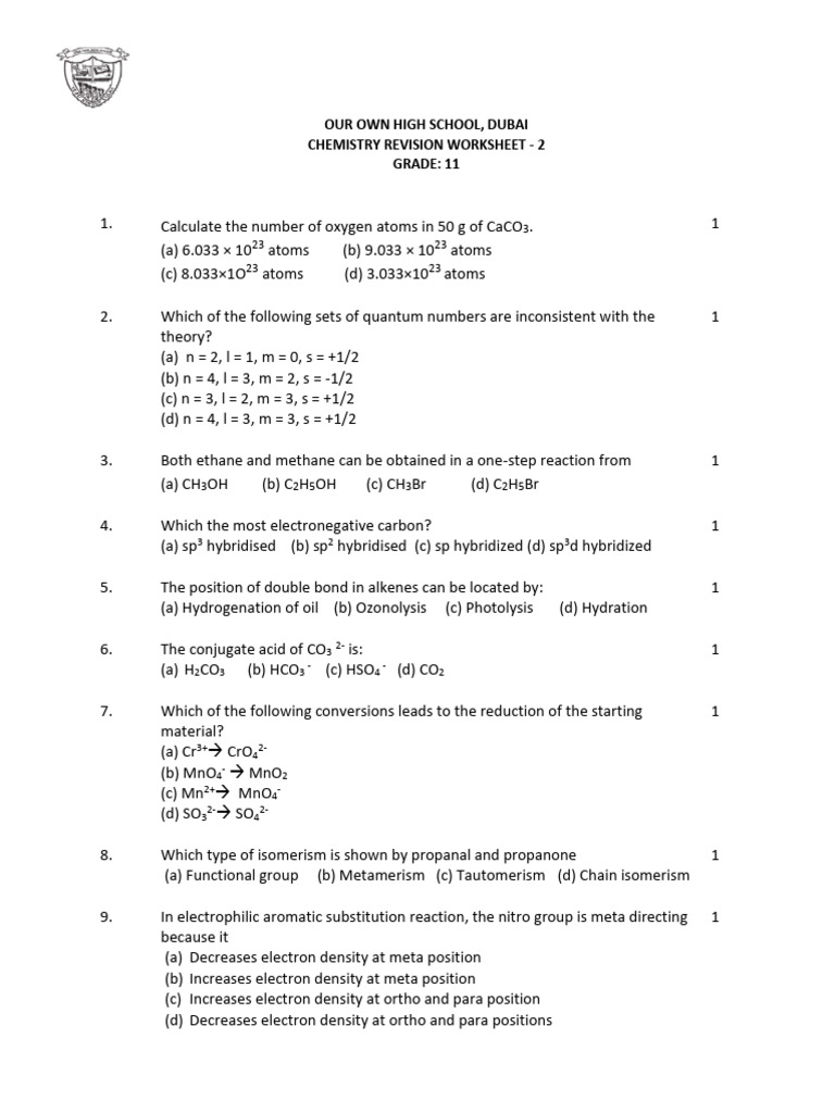 Chemistry Annual Revision Worksheet-2 | PDF | Chemical Reactions ...