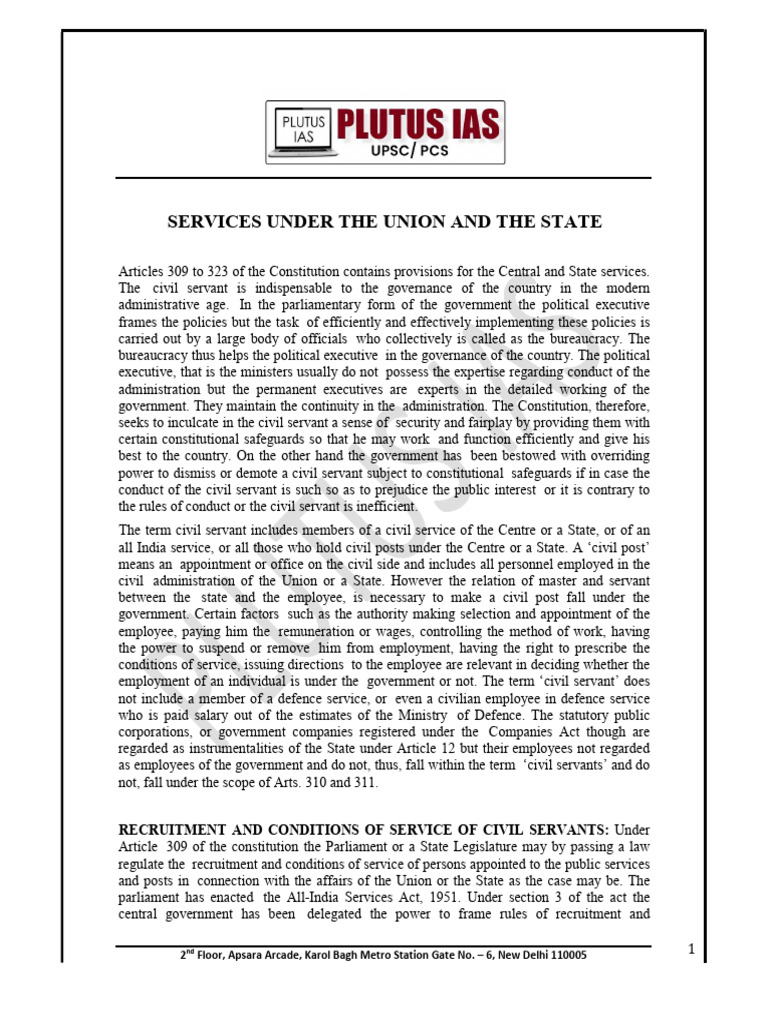 Services Under The Union | PDF | Employment | Civil Service