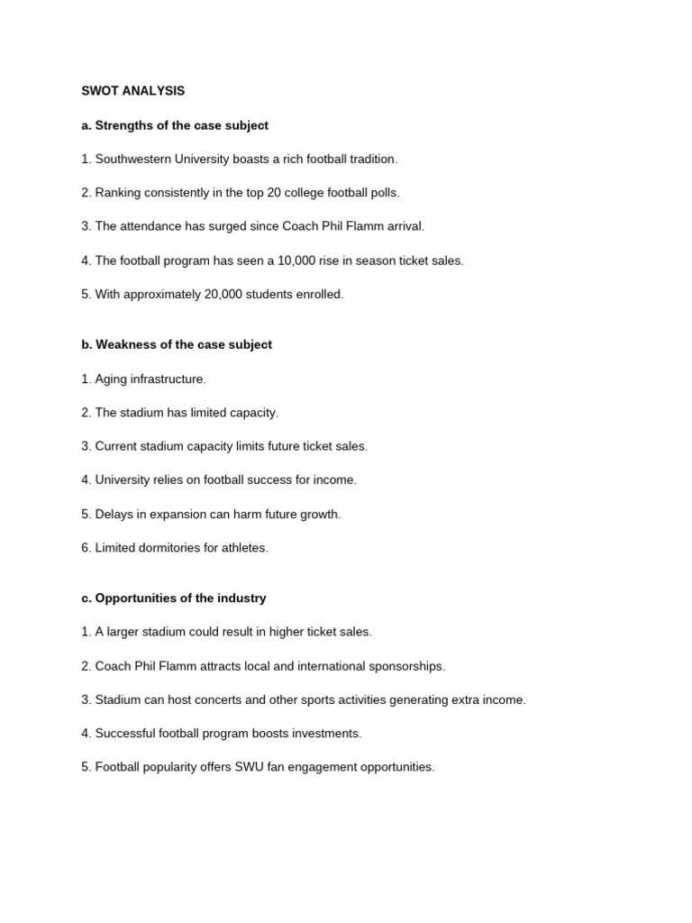 NCAA Football SWOT Analysis: SWU Insights | PDF