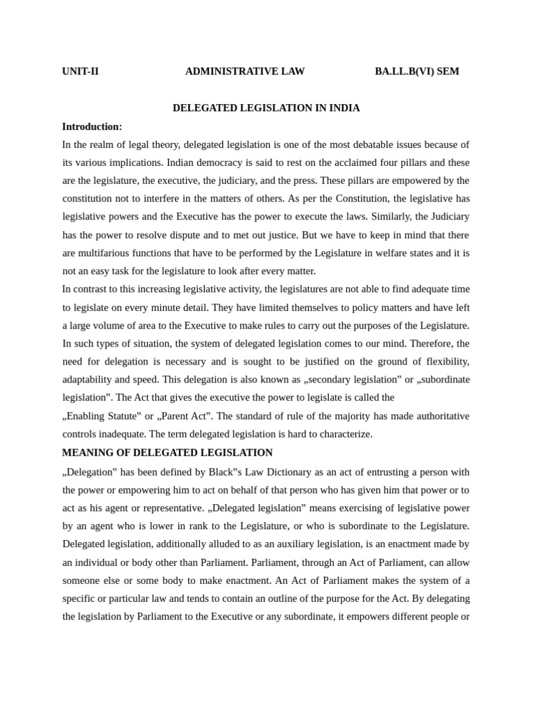Delegated Legislation in India Explained | PDF | Legislature | Parliament