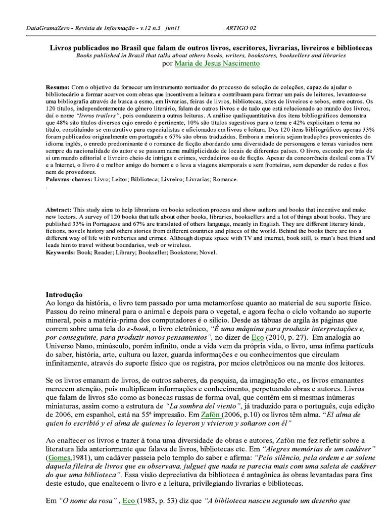 Livros Que Falam de Livros Bibliotecas e Livreiros No Brasil | PDF