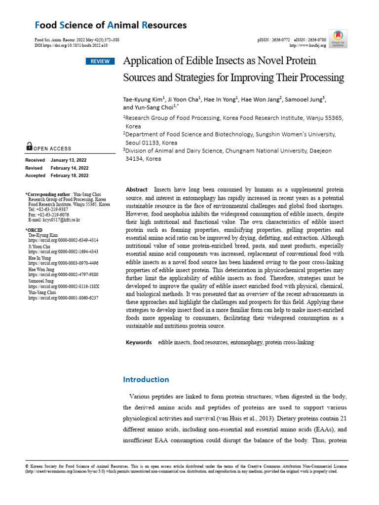 Application of Edible Insects As Novel Protein Sources and Strategies For Improving Their ...