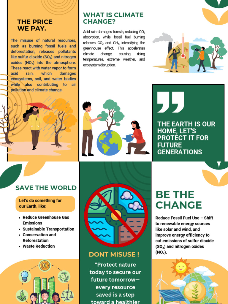 Green Yellow Illustration Climate Change Trifold Brochure | PDF ...