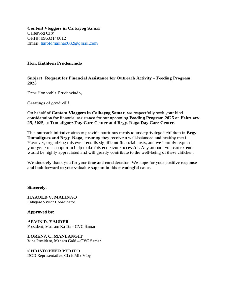 Content Vloggers in Calbayog Samar sol. letter | PDF