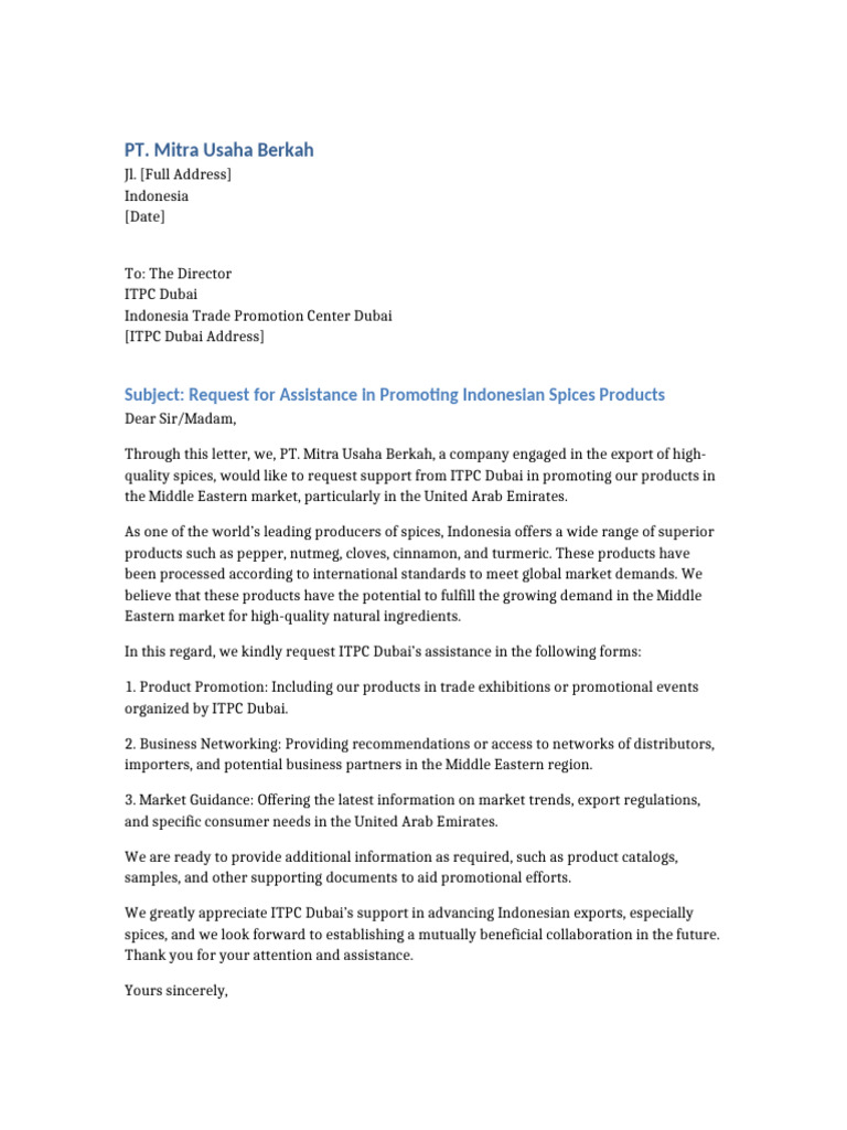 Request Letter To ITPC Dubai English | PDF