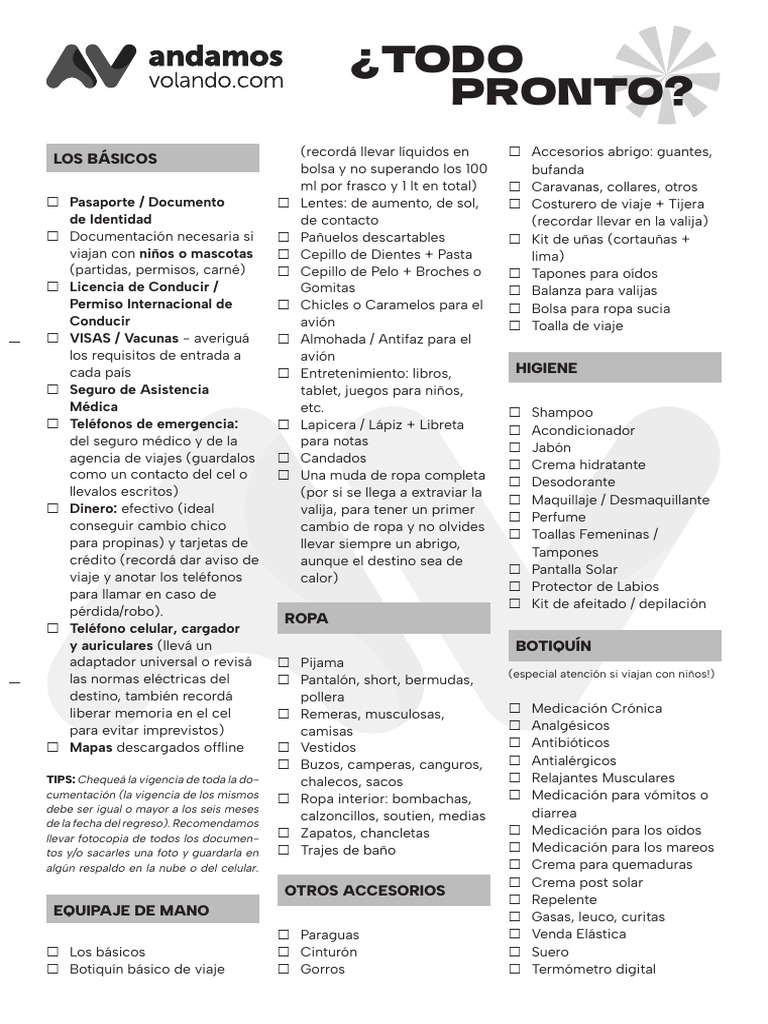 Checklist Viaje Andamos Volando | PDF