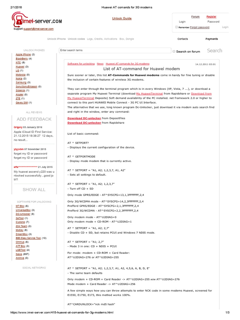 At Commands For Huawei Modems | PDF | High Speed Packet Access | I Phone