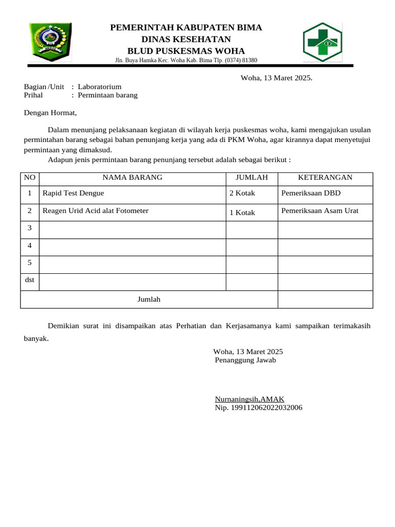Format Surat Permintaan Barang | PDF