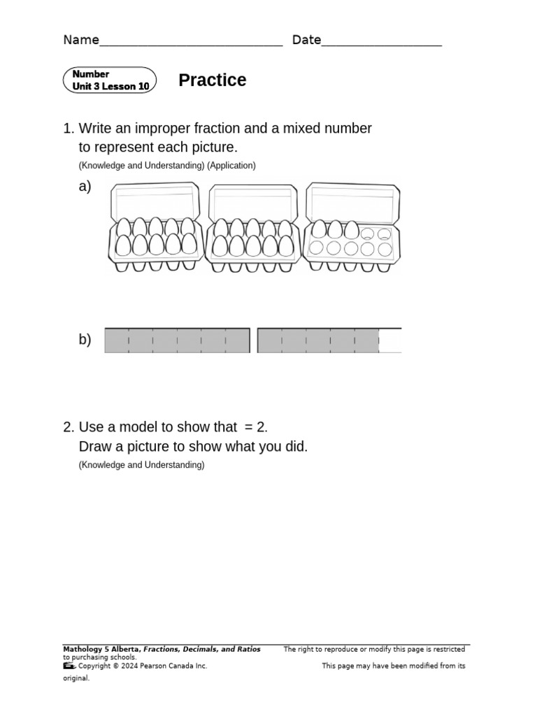 Unit 4 Extra Practice - Exploring Improper Fractions and Mixed Numbers | PDF | Mathematical ...
