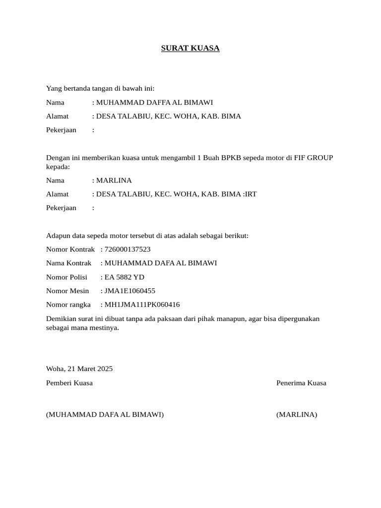 Contoh Surat Kuasa | PDF