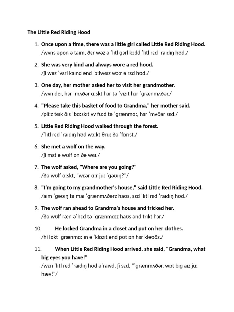 Little Red Riding Hood Story Summary | PDF