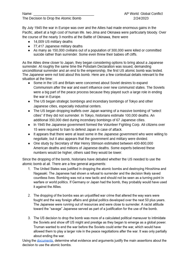 Justification of the Atomic Bomb Decision | PDF | Empire Of Japan ...