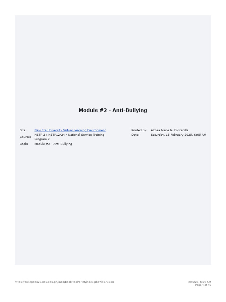 Module #2 - Anti-Bullying - NEUVLE | PDF | Bullying | Cyberbullying
