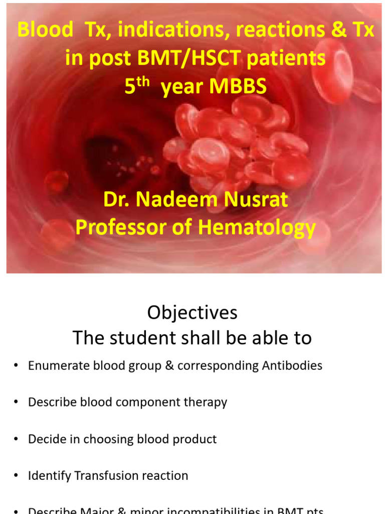 Transfusion Reactions in BMT Patients | PDF | Blood Type | Blood Donation