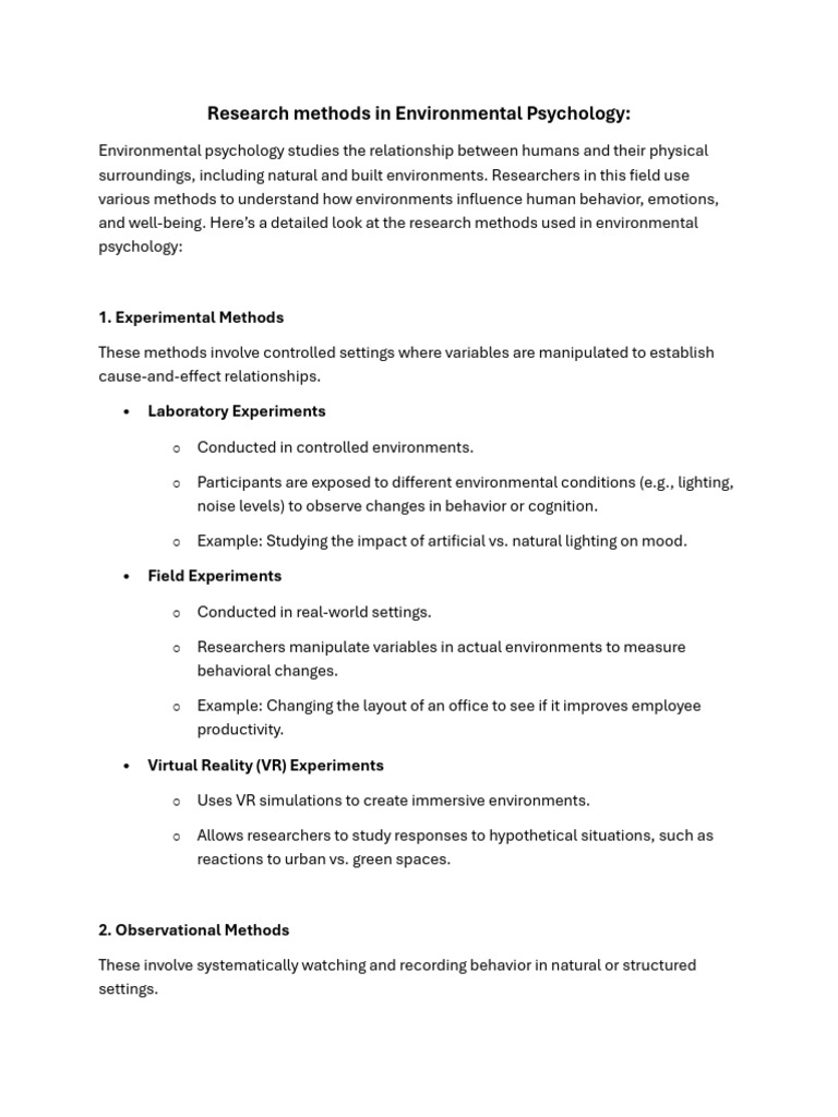 Research Methods in Environmental Psychology | PDF | Psychology ...