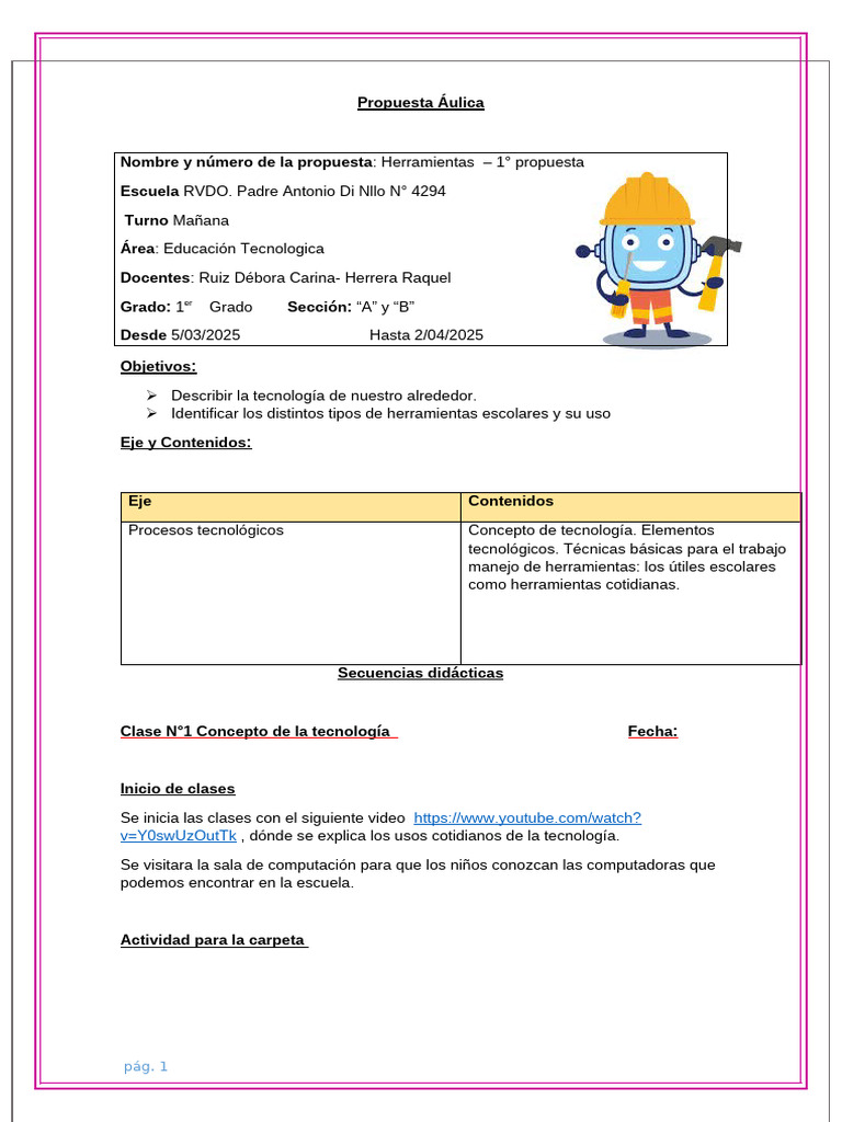 Propuesta Áulica 1 Tecnologia | PDF | Aprendizaje