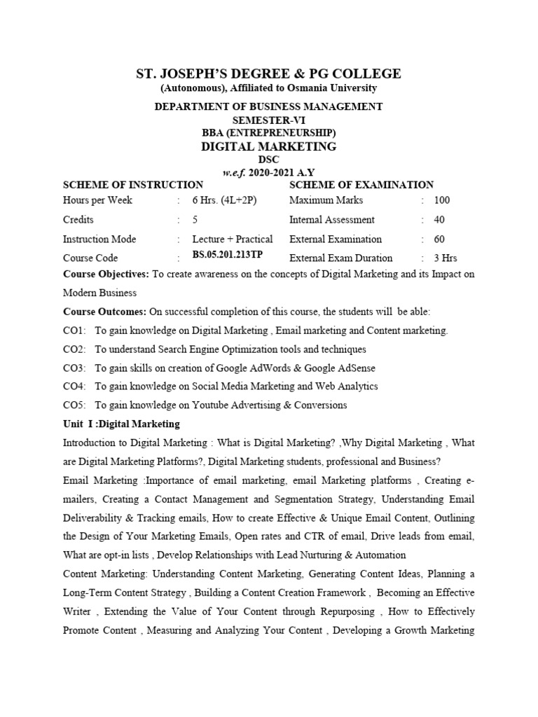 BBA Digital Marketing Syllabus 2020-2021 | PDF | Search Engine ...