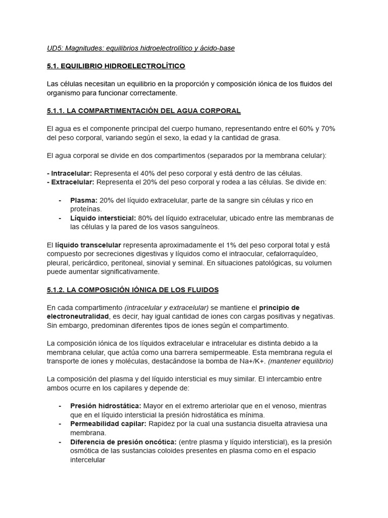 Resumen UD5 | PDF | Solución tampón | Sodio
