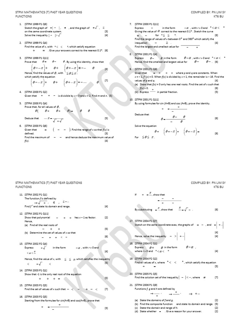 Past Year Functions Part 1 | PDF | Factorization | Function (Mathematics)