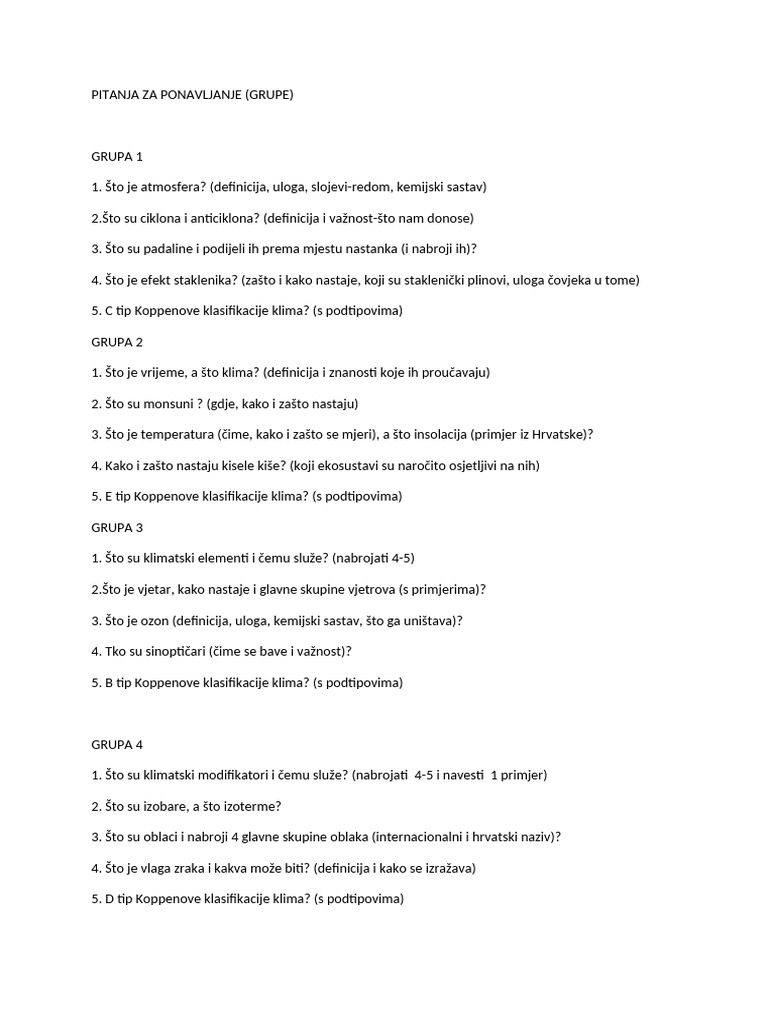 Pitanja Za Ponavljanje | PDF