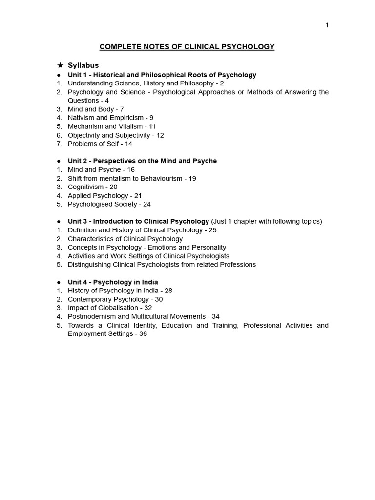 Clinical Psychology Notes MSc. Sem 1 | PDF | Unconscious Mind | Mind
