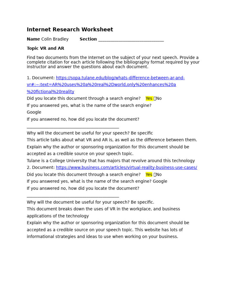 Internet Research Worksheet | PDF