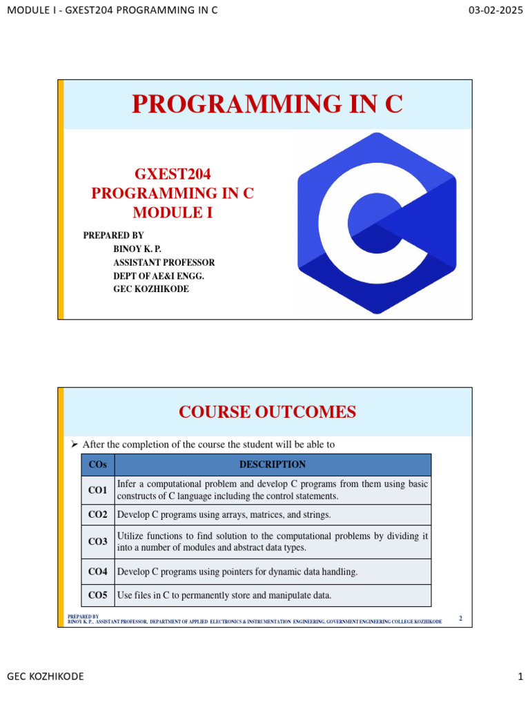 Gxest204 CP Module I Handout | PDF | Data Type | Integer (Computer Science)