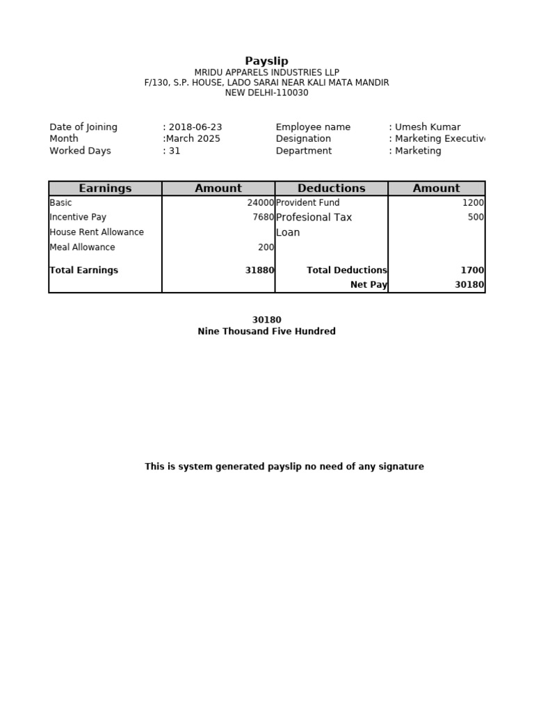 Payslip Umesh | PDF