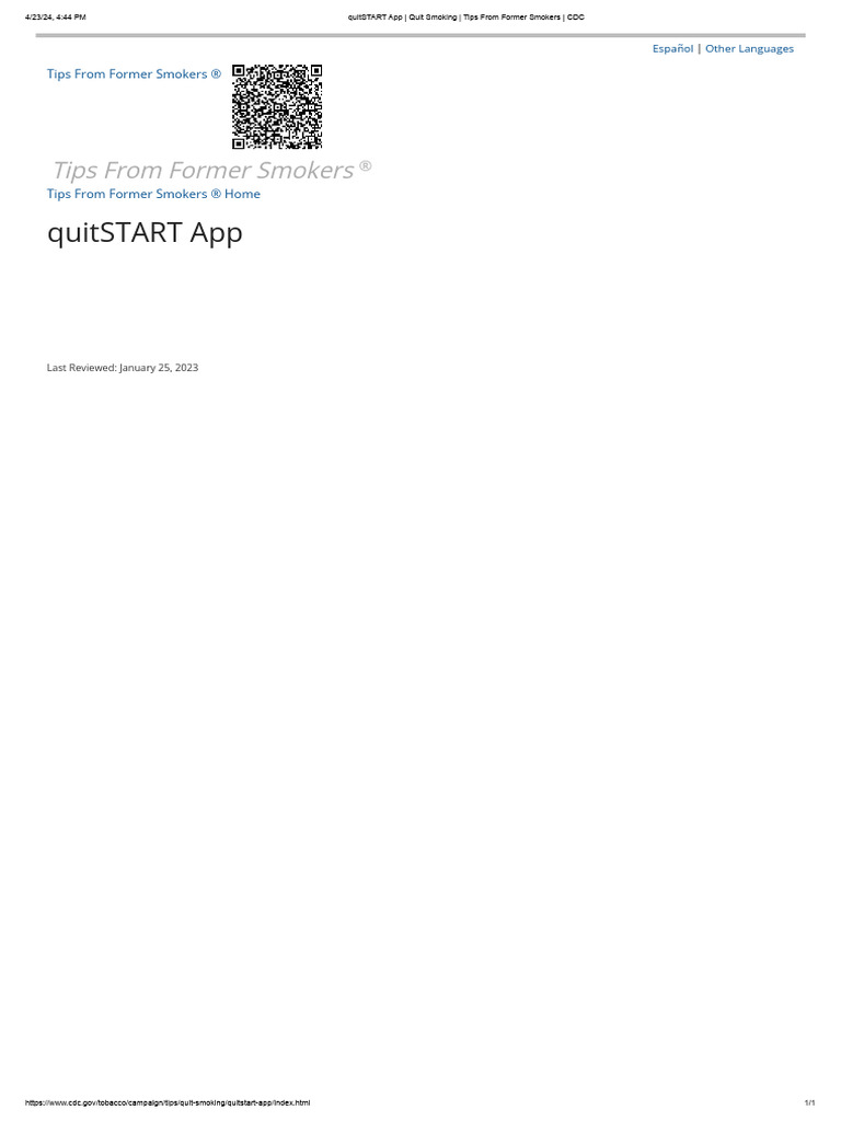 quitSTART App _ Quit Smoking _ Tips From Former Smokers _ CDC | PDF